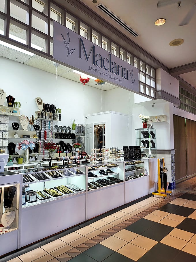 Jewelry heaven awaits at Maclana. The gleaming display cases offer treasures that capture Florida's sparkle without the beachcombing effort.