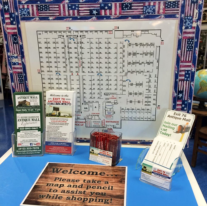 "You are here"&mdash;and "here" spans several football fields of antiquing paradise. Without this map, they'd find your skeleton next to a lovely Art Deco lamp.