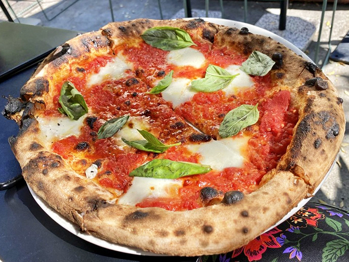 The Margherita pizza—a study in simplicity that would make Leonardo da Vinci weep. Three ingredients achieving perfect harmony, like The Three Tenors with tomato sauce.