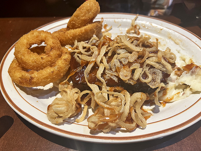 Crispy onion rings and savory meatloaf topped with crunchy onion straws&mdash;comfort food that hugs your soul from the inside out.