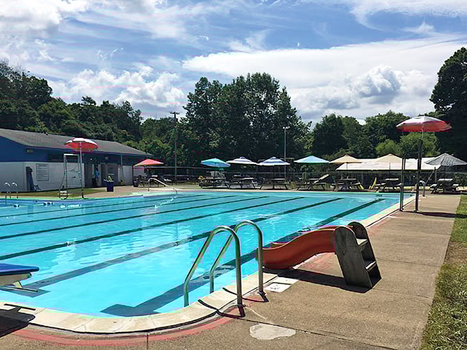The community pool offers summer relief where diving boards launch childhood memories into crystal blue waters.