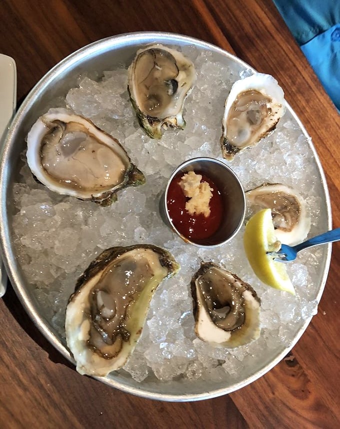 These glistening oysters on ice aren't just appetizers, they're time machines to coastal memories, each one a perfect briny treasure.