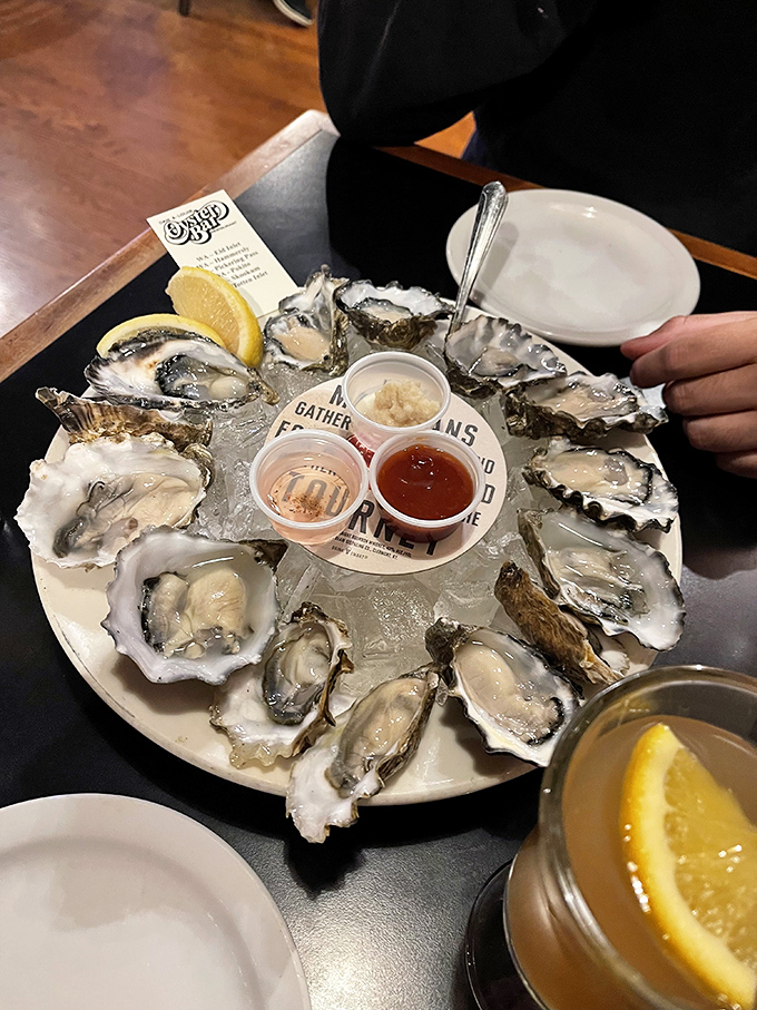 These oysters aren't just served&mdash;they're presented like the treasures they are. Fresh, briny perfection on ice with classic accompaniments.