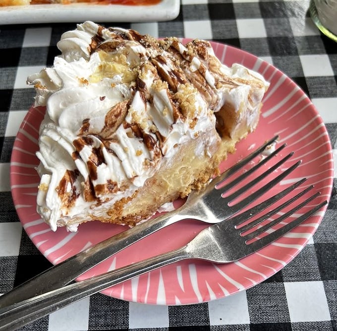 This isn't just pie; it's therapy on a plate. Clouds of whipped cream and caramel swirls that make your problems temporarily disappear.
