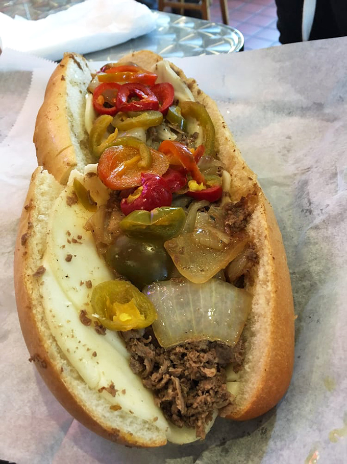A pepper steak in its natural habitat &ndash; notice how the colorful peppers add both visual appeal and a sweet-spicy kick to the meaty masterpiece.