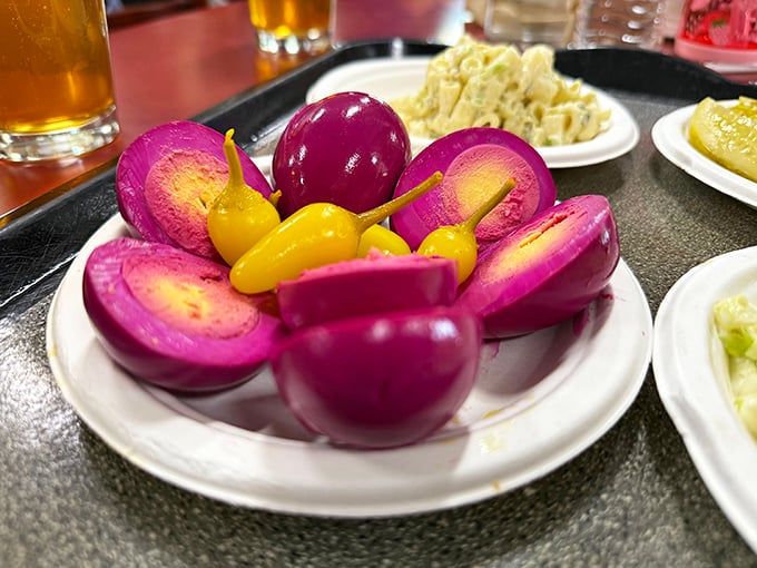 Those vibrant purple pickled eggs aren't just Instagram bait&mdash;they're a tangy time machine to when bar snacks were an art form.