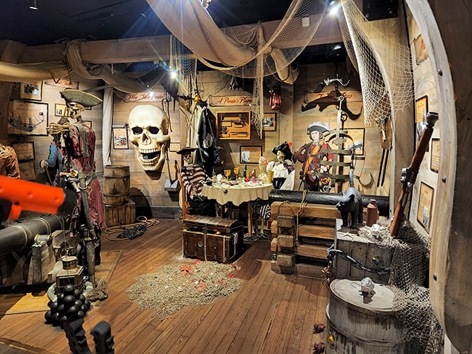 This pirate dinner party looks like it's been waiting 300 years for guests. The skull seems particularly eager for company.