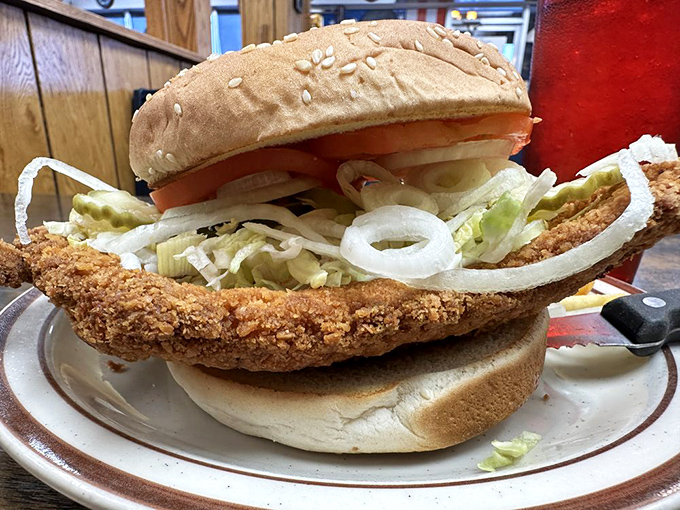 The breaded tenderloin sandwich: Indiana's edible license plate. It's a beautiful geometry problem&mdash;a circle of crispy pork trying to make peace with its square bun.