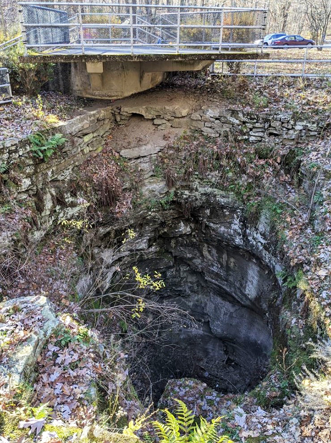 Looking into Earth's memory. This dramatic view showcases the pothole's impressive depth and cylindrical shape, carved by swirling glacial waters.