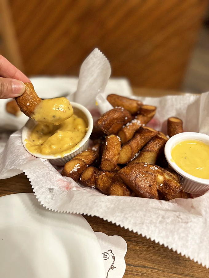 These pretzel nuggets aren't just appetizers&mdash;they're golden-brown ambassadors of joy, especially when dunked in that mustard sauce.