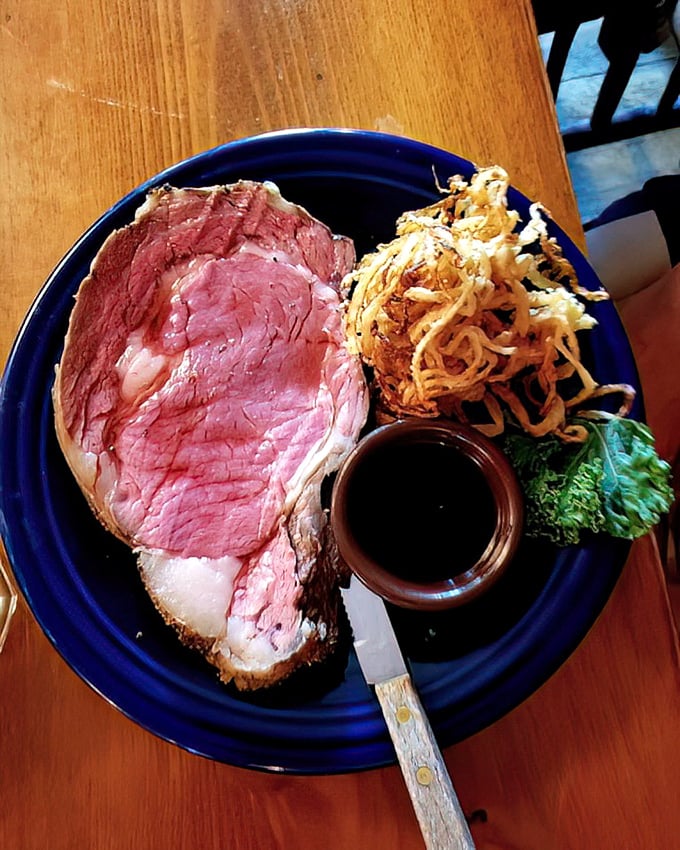 Prime rib so perfectly executed it deserves its own Instagram account. That rosy interior whispers sweet nothings to serious carnivores.