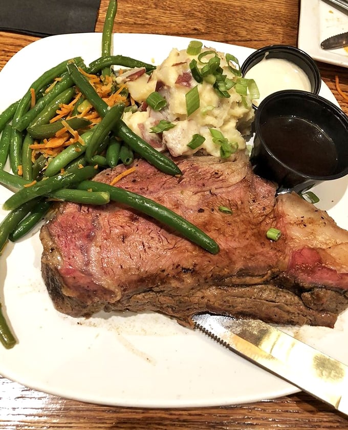 Prime rib perfection &ndash; a rosy medium-rare center, savory au jus, and those loaded mashed potatoes that grandma would approve of.