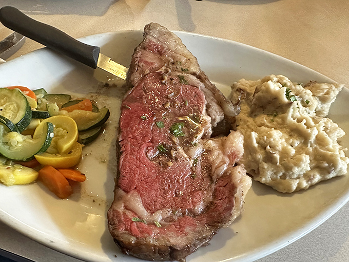 Prime rib so perfectly prepared it makes you wonder why you ever bothered with those fancy steakhouses charging triple for half the flavor.