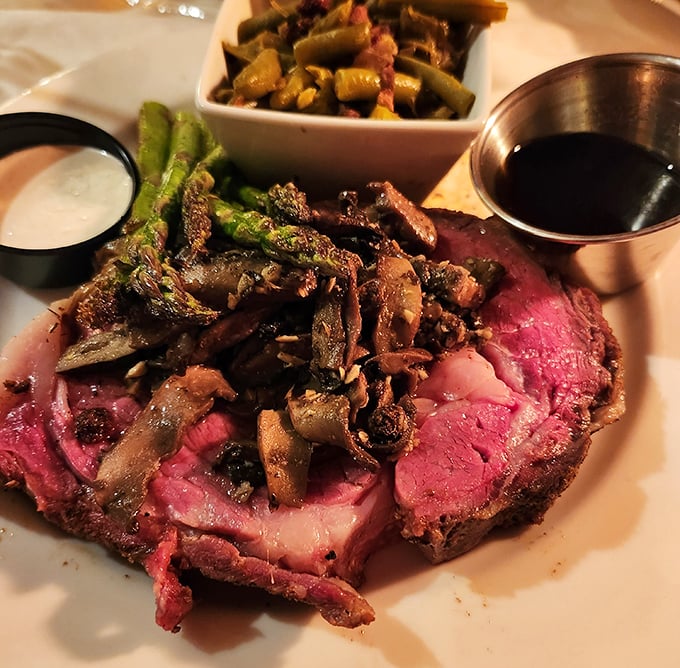 This perfectly medium-rare prime ribeye isn't just dinner &ndash; it's a carnivore's dream with a sear that should be hanging in an art gallery.