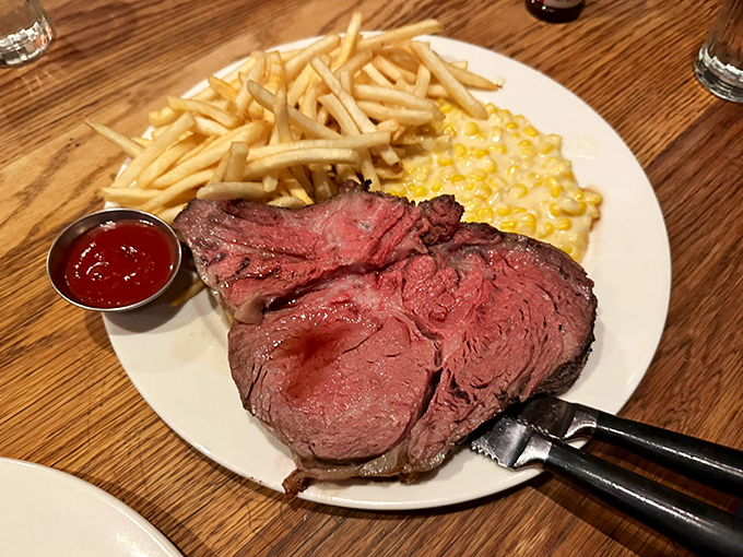 This isn't just prime rib&mdash;it's edible poetry. Perfectly pink, impossibly tender, accompanied by creamed corn and fries that aren't afterthoughts.