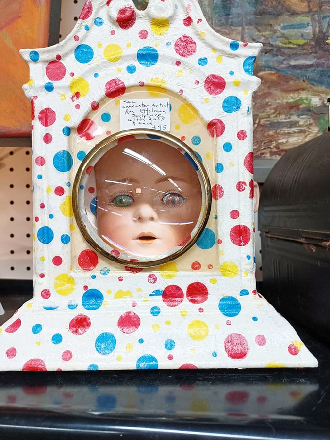 Not creepy at all! This polka-dotted doll face art piece is what happens when childhood memories meet avant-garde design sensibilities.