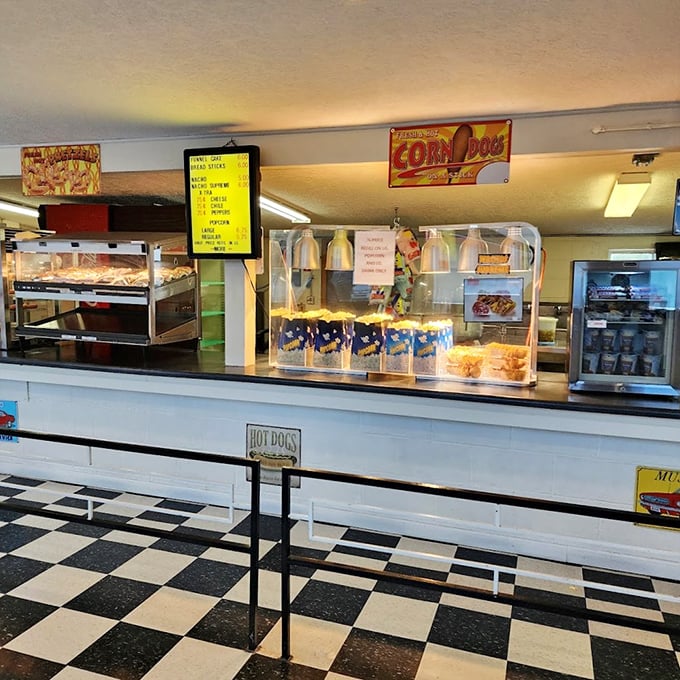 Popcorn, corn dogs, and all the classic cinema treats await hungry moviegoers. The concession stand&mdash;where half the drive-in experience truly happens!