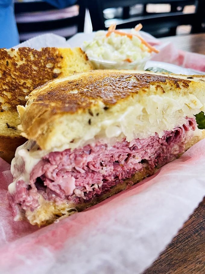 The Reuben in its natural habitat&mdash;gloriously grilled, perfectly stacked, and posing for its glamour shot before disappearing in five blissful minutes.