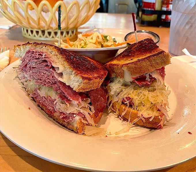 Behold the star of the show! This Reuben isn't just a sandwich&mdash;it's architecture, art, and pure joy stacked between perfectly grilled rye bread.