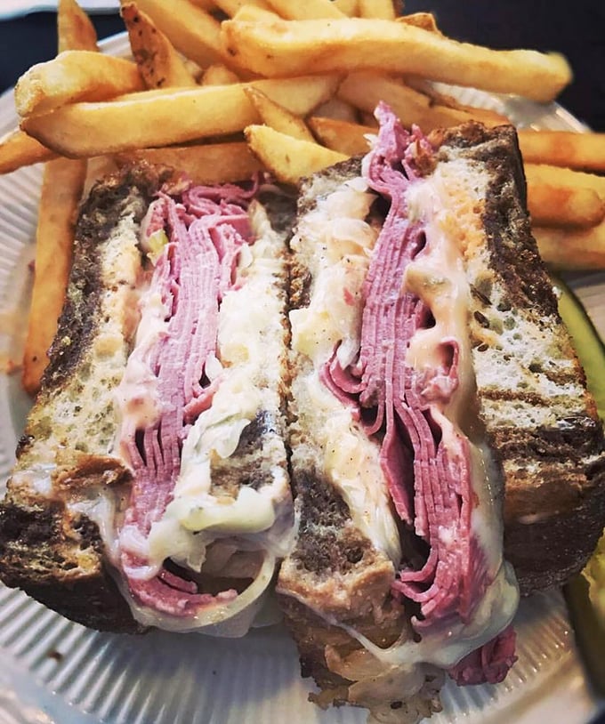 The legendary Reuben in all its glory. Layers of corned beef stacked between grilled rye with melted Swiss&mdash;this sandwich doesn't need a passport to transport you. 