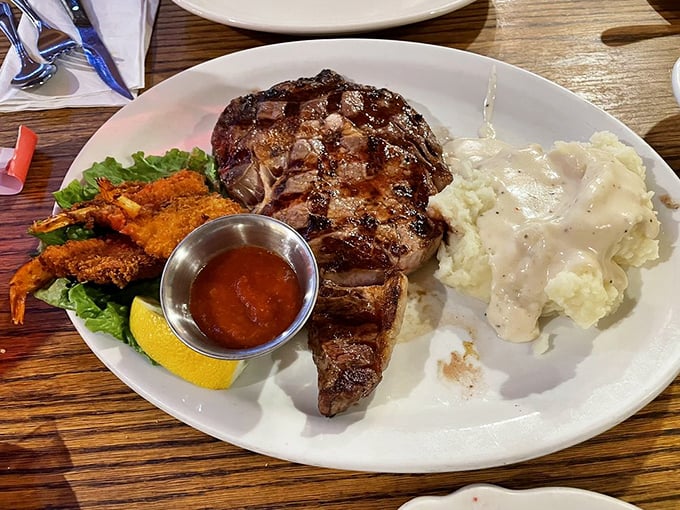 That perfect char, those grill marks, that juicy center—this ribeye isn't just dinner, it's performance art with a side of comfort.