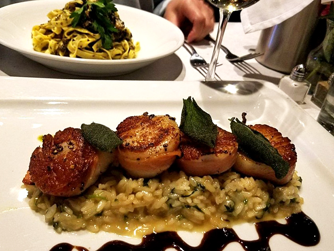 These perfectly seared scallops resting on risotto with a balsamic drizzle might just make you forget you're in Ohio.