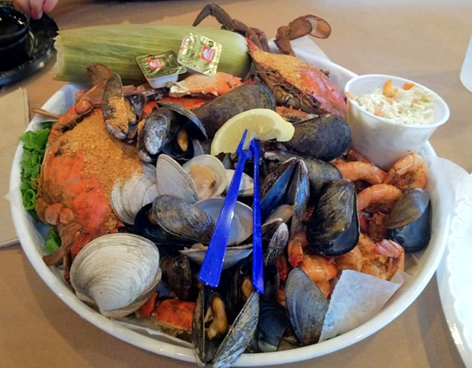 This seafood sampler looks like Neptune's personal treasure chest, overflowing with oceanic delights and possibilities.