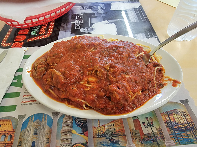 Spaghetti and meatballs that would make your Italian grandmother weep with joy. The sauce-to-pasta ratio here is mathematical perfection.