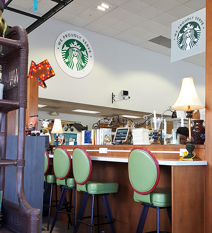 Even your coffee break gets an upgrade here. This little caf&eacute; corner with its retro-chic barstools offers a perfect respite from serious treasure hunting.