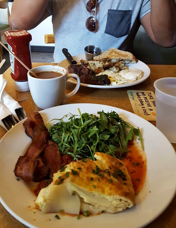 When your breakfast steak comes with a side of perfectly dressed arugula, you know you're not at your standard greasy spoon anymore.