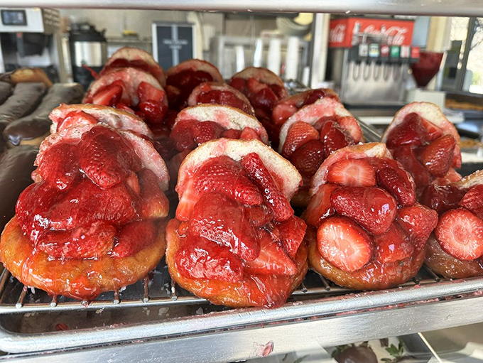 Not just strawberry donuts&mdash;edible jewelry boxes bursting with ruby-red fruit. Each one contains more berries than most strawberry shortcakes dare to dream about.