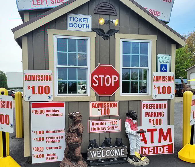 The gateway to bargain paradise! Just $1 admission unlocks a world where one person's castoffs become another's prized possessions.