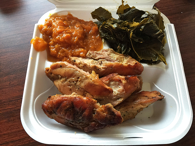 Turkey ribs that could make a vegetarian weep with temptation. Paired with collard greens and yams, it's a holy trinity of Southern-inspired perfection.