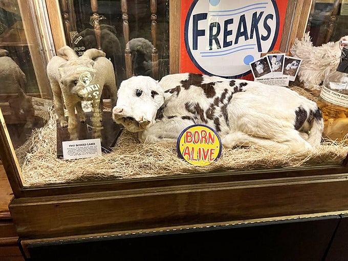 "Born Alive!" proclaims the exhibit of this two-bodied lamb. Somewhere, a farmer is still telling this story at the local diner.