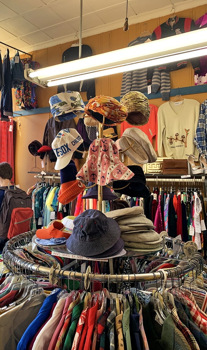 Hat heaven exists, and it's circular! This tower of headwear offers everything from dad caps to bucket hats that would make LL Cool J nod in approval.