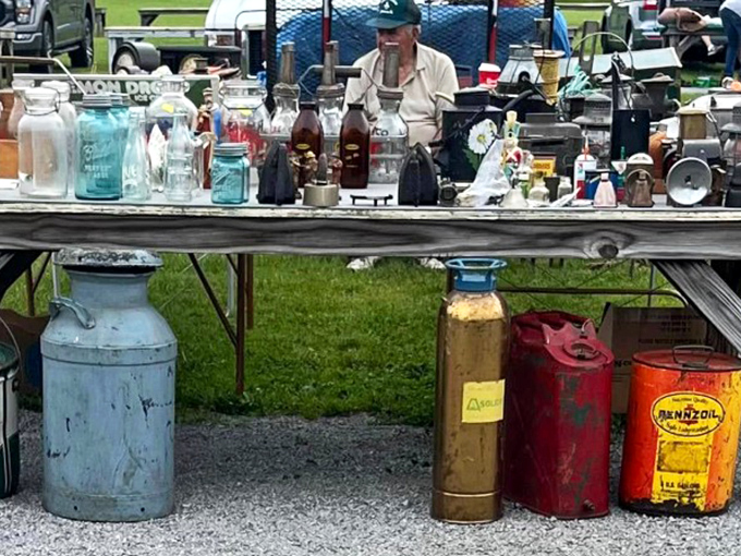 Vintage bottles and antique gas cans tell stories of bygone eras. One person's "grandpa's old junk" is another's "mid-century industrial chic."