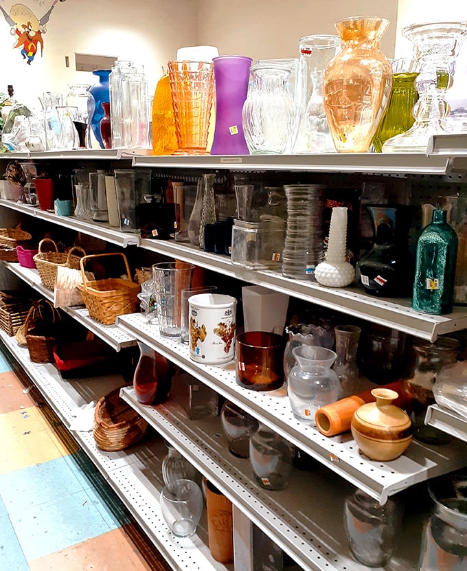 Glassware heaven! From mid-century amber beauties to quirky purple vases, each piece whispers stories of dinner parties past.