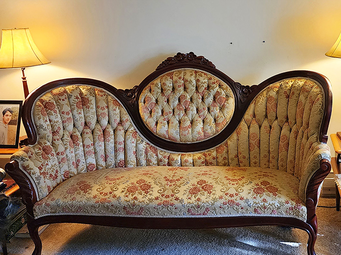 The Victorian fainting couch of your dreams! Perfect for dramatically collapsing after finding out what you paid for shipping.
