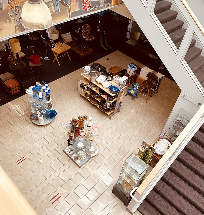 From this bird's-eye view, the housewares section resembles an archaeological dig of American domestic life, with treasures waiting to be unearthed.