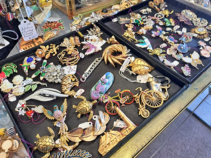 Treasure hunting at its finest! Each brooch tells a different story &ndash; from that miniature bicycle to the golden turtle that's clearly seen some adventures. 