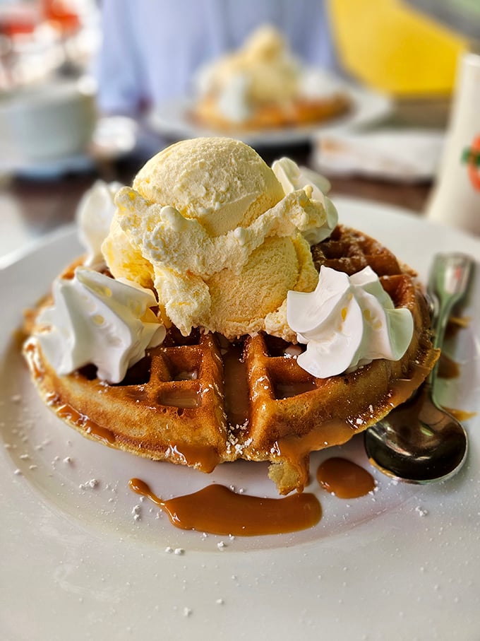This waffle sundae situation makes you wonder why we ever separated breakfast from dessert in the first place.