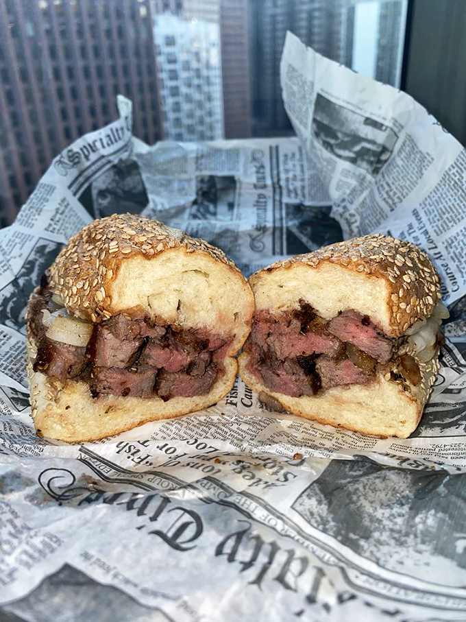 Behold the Wagyu sandwich in all its glory&mdash;perfectly pink, beautifully marbled, and nestled in a sesame roll like royalty on a throne.