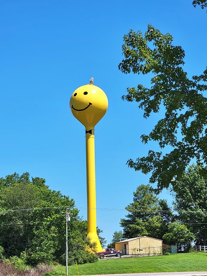 That's not just a water tower &ndash; it's Makanda's giant yellow smile greeting visitors, proving small towns have the best sense of humor.