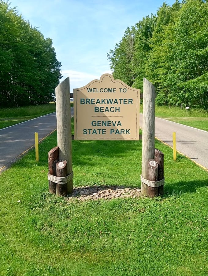 The entrance sign promises exactly what you'll find: a genuine beach experience in the heart of the Buckeye State. No passport required!