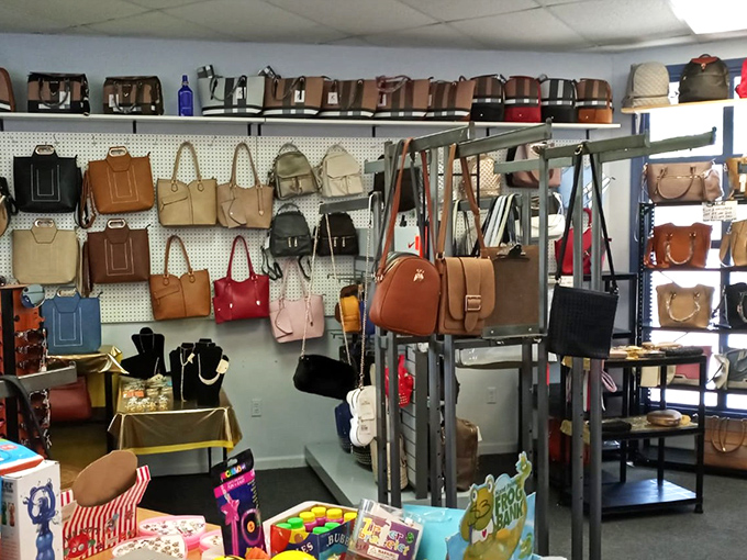 Handbag heaven awaits the discerning bargain hunter. Like a leather and vinyl library where each purse tells its own story of fashion eras gone by.