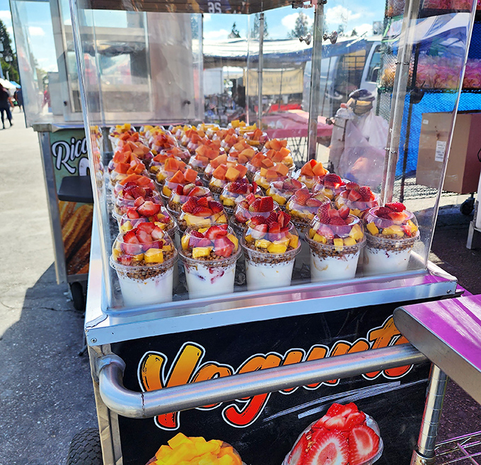 Fresh fruit parfaits topped with strawberries make healthy eating feel like a guilty pleasure. 
