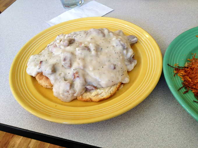 Biscuits and gravy so rich and creamy they should require a permit. That golden plate could make even your cardiologist consider an exception.