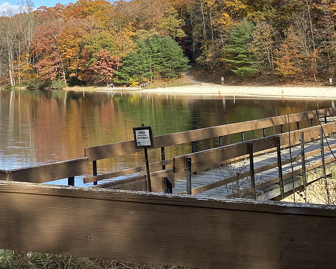 Autumn transforms Doubling Gap Lake into nature's mirror. The fall foliage reflection doubles your leaf-peeping pleasure without extra effort.