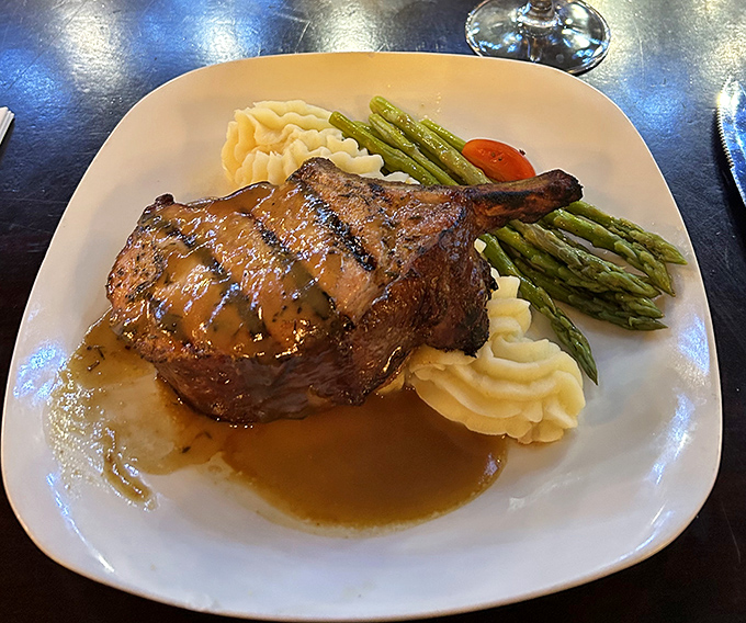 This bone-in pork chop with mashed potatoes and asparagus isn't just dinner&mdash;it's a reprieve from ordinary meals that governor would approve.