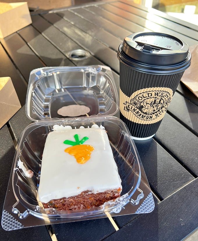 Carrot cake that would make the Easter Bunny relocate to Pismo Beach. Cream cheese frosting with that adorable carrot decoration&mdash;simple, classic, irresistible.